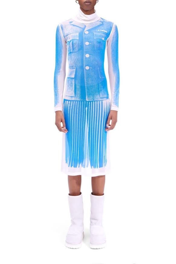 Maison Margiela Blue Mesh "Denim" Longsleeve Turtle Neck Dress – My Store