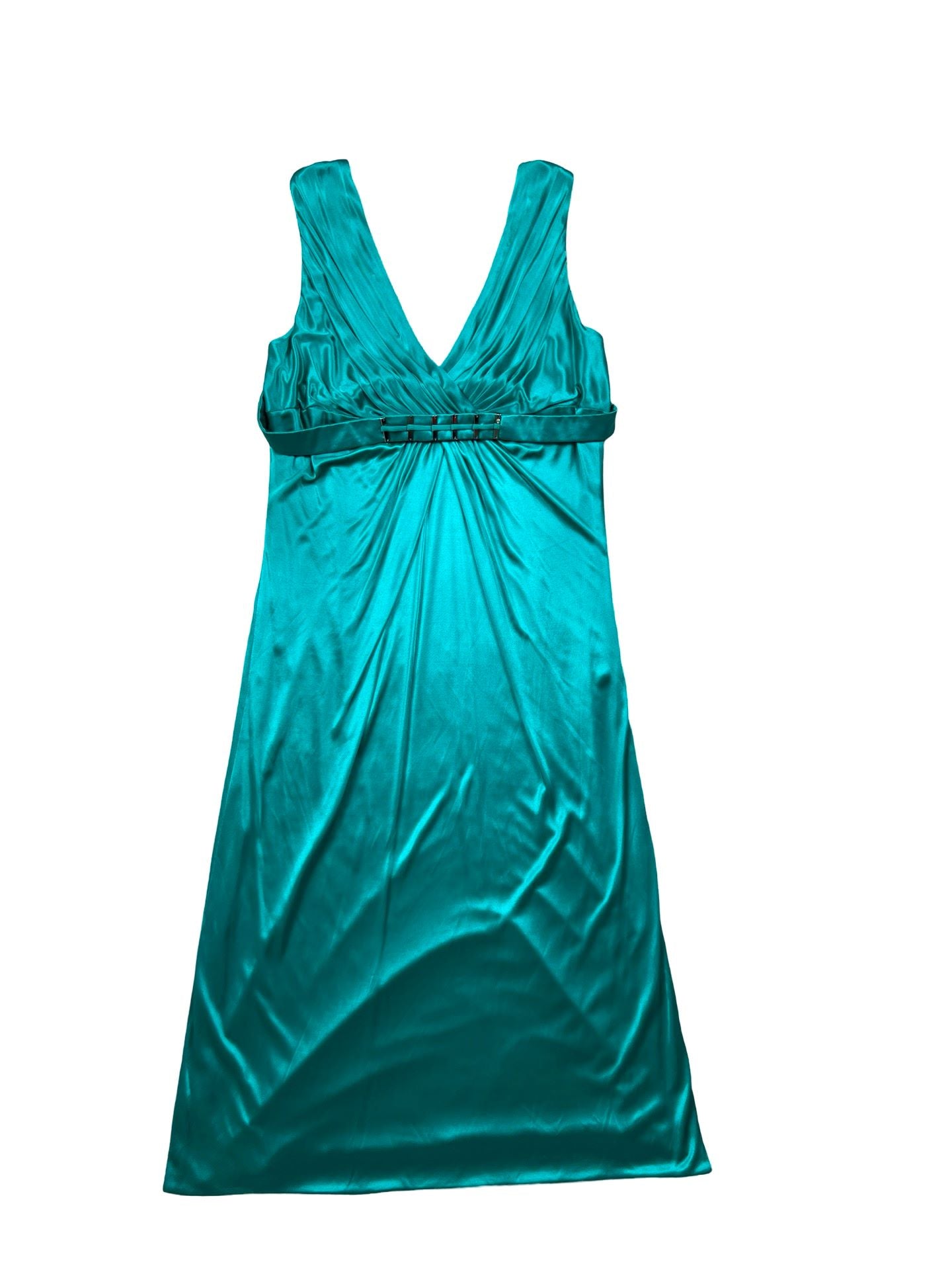 Versace Blue Silk Pleated V Neck Belted Dress – My Store